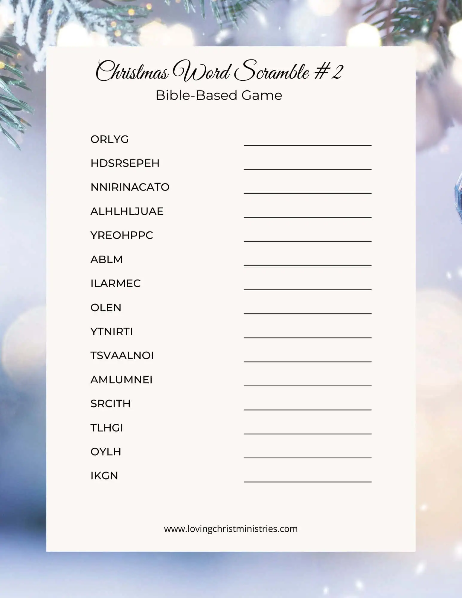Free Christmas Word Scramble Printable - Loving Christ Ministries